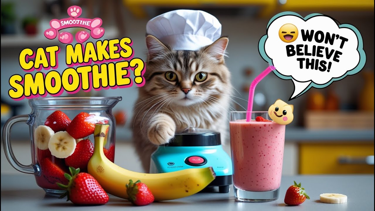 🐱🍓 Smoothie Cat: The Adorable Feline Chef Makes a Fruity Treat! 🍌 - YouTube