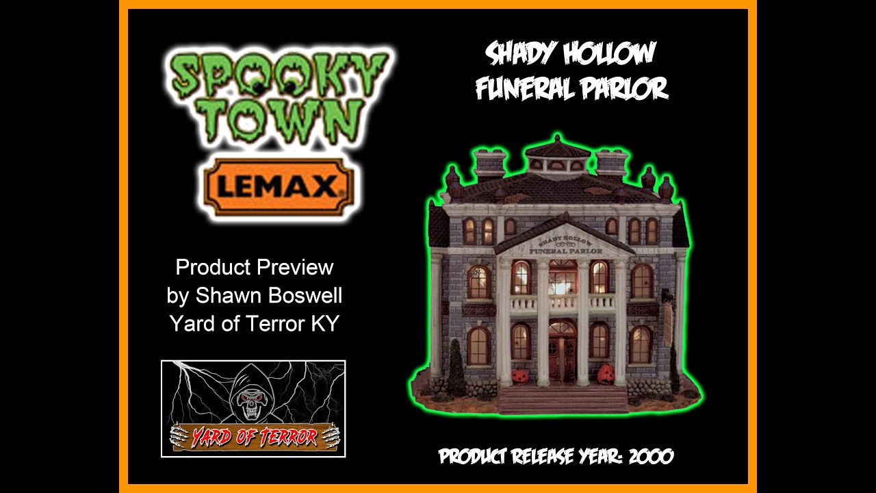 Spooky Town Lemax Shady Hallow Funeral Parlor - YouTube
