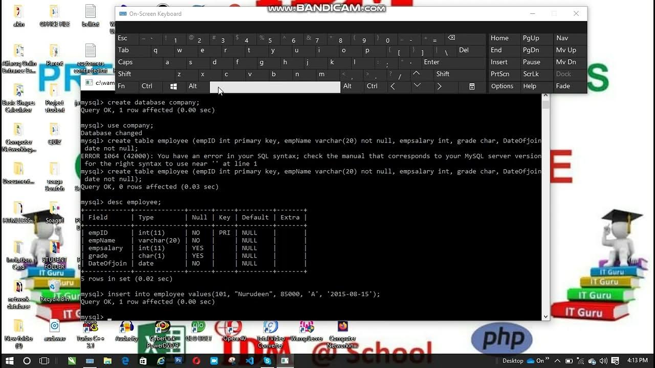 Creating MySQL database table 2: Inserting records - YouTube