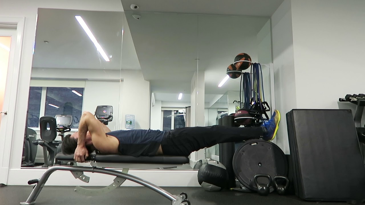 Bench straight leg lift with hip raise - YouTube
