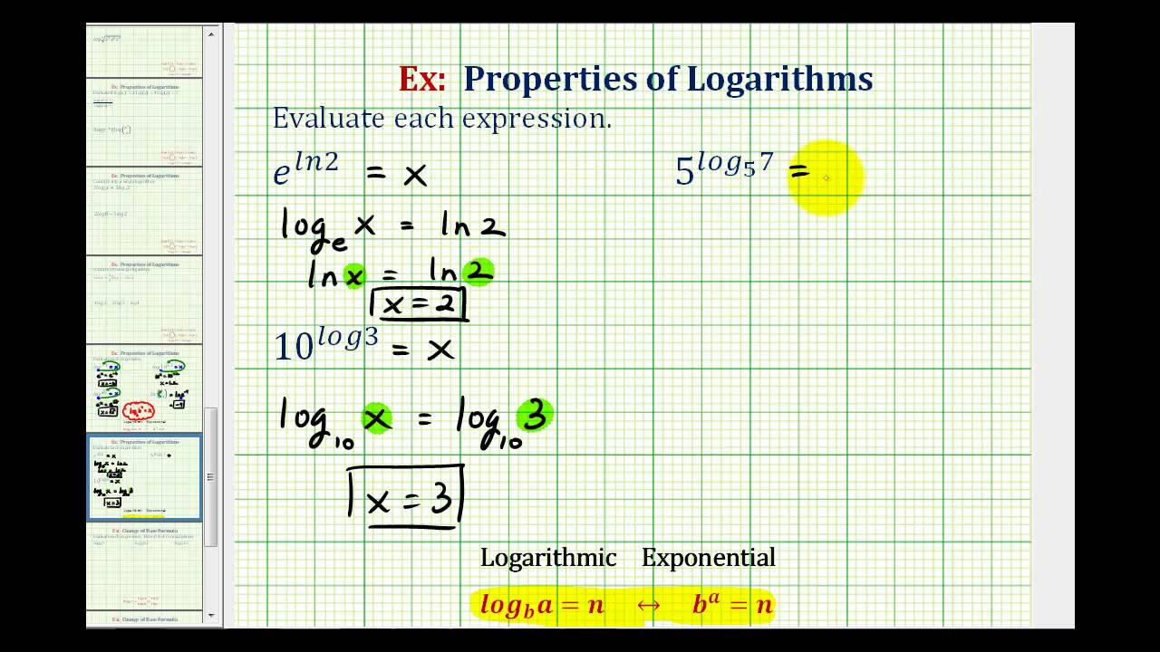 Ex Evaluate Exponential Expressions With Logarithmic Exponents YouTube ex-evaluate-exponential-expressions-with-logarithmic-exponents-youtube
