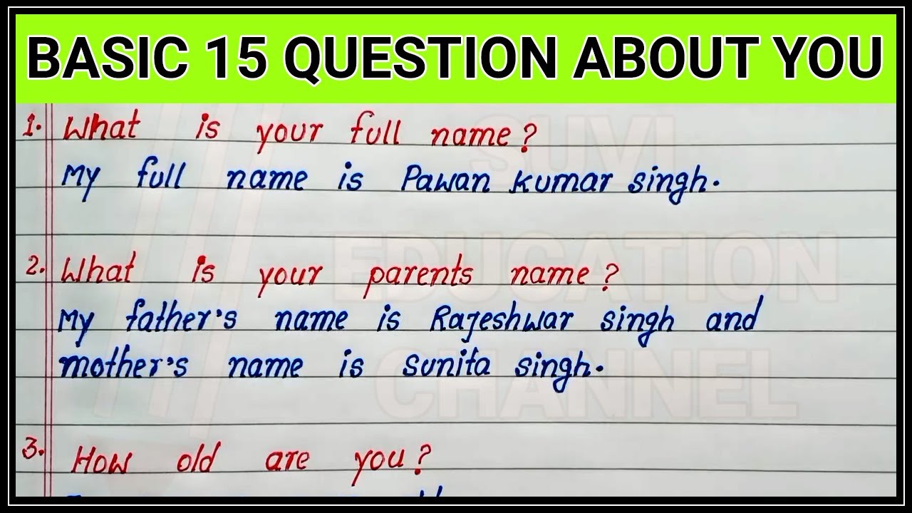 Basic 15 Question About You | Easy short English Questions About You ...
