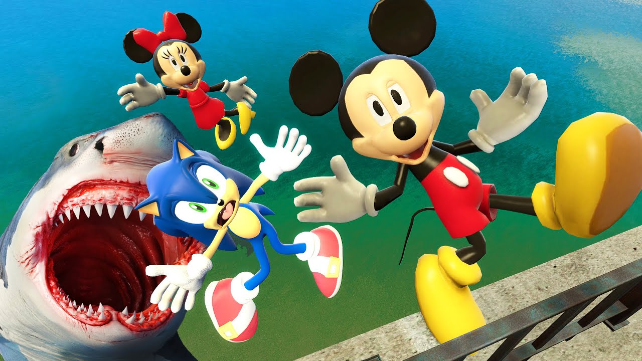Super Sonic VS Mickey Mouse & Minnie Mouse Waterfails & Ragdolls in ...