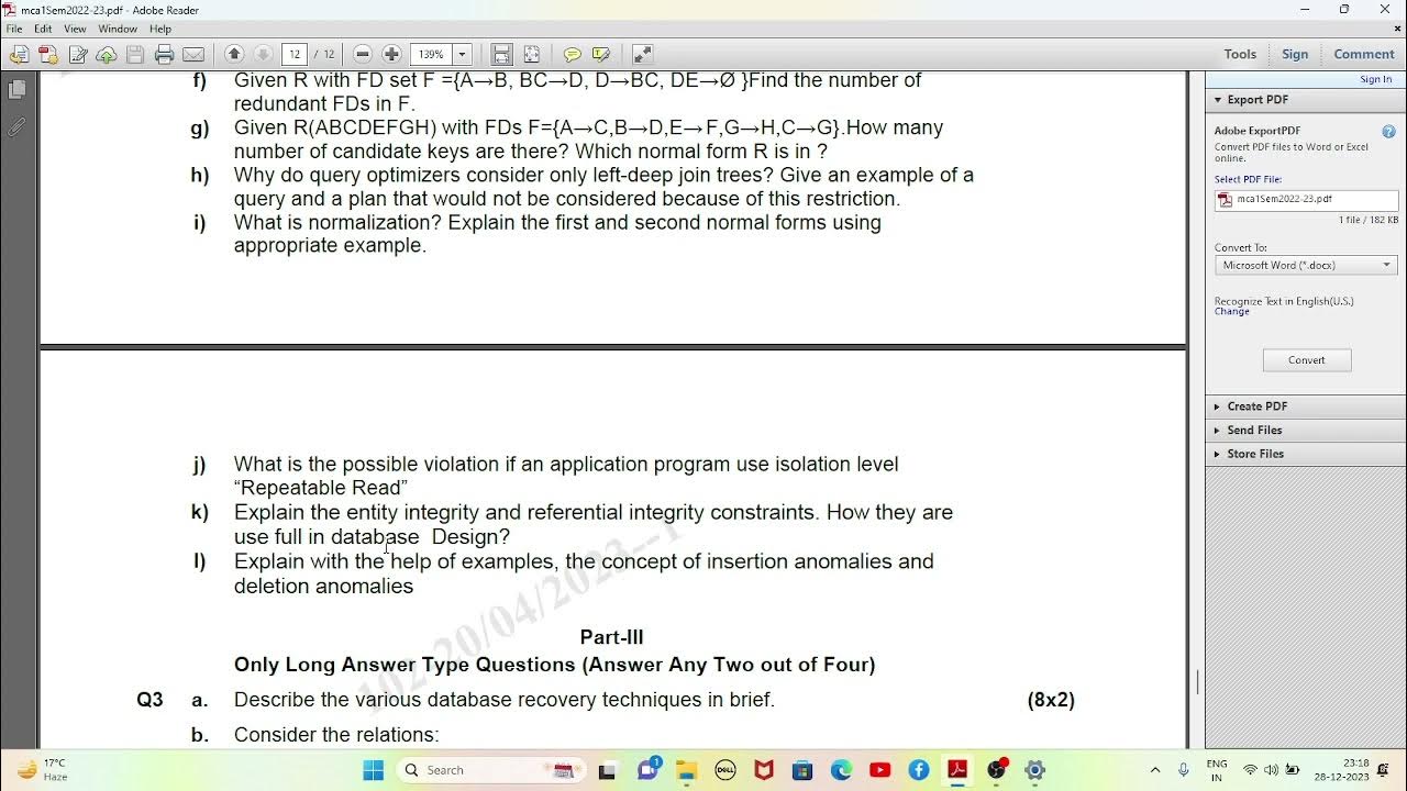 Database Engineering Previous Year Question Paper2022-23 BPUT MCA 1st Semester Questions #bput ...