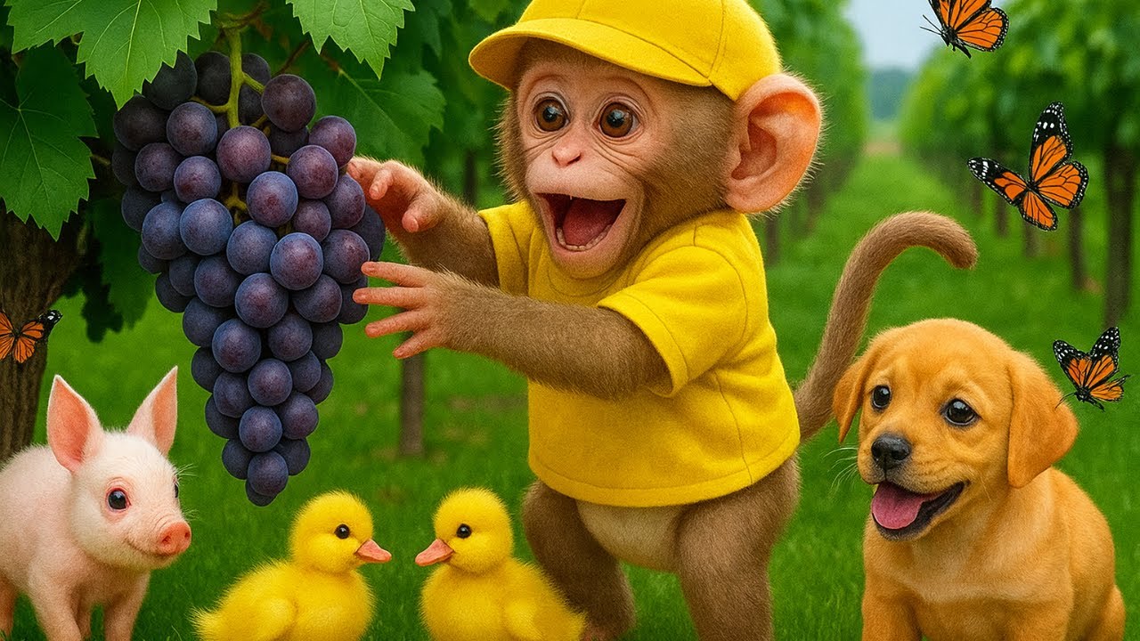 Monkey Momo harvests fruit in the garden and brings it to the market to ...