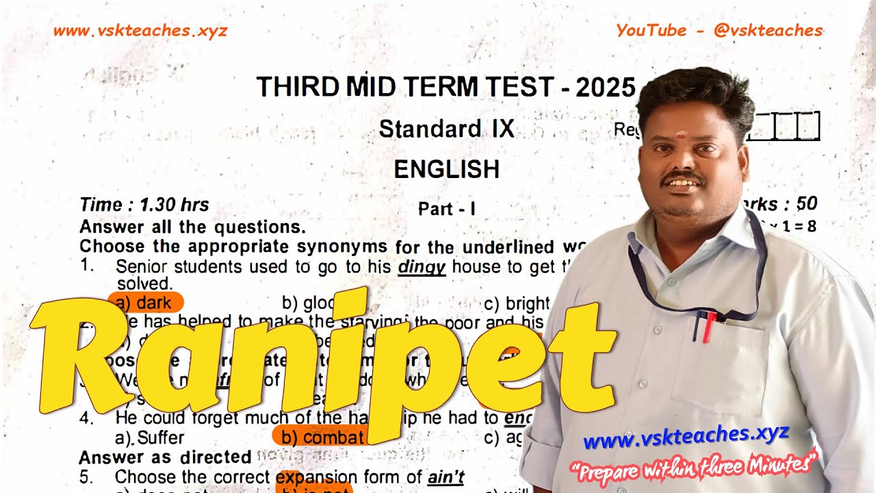 9th English 3rd Midterm 2025 Original Question Paper with Official ...
