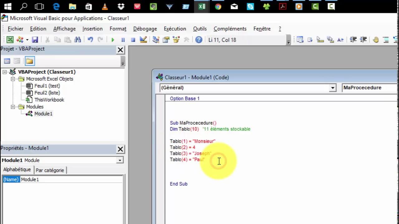 Excel VBA Les variables Tableaux Part1 - YouTube