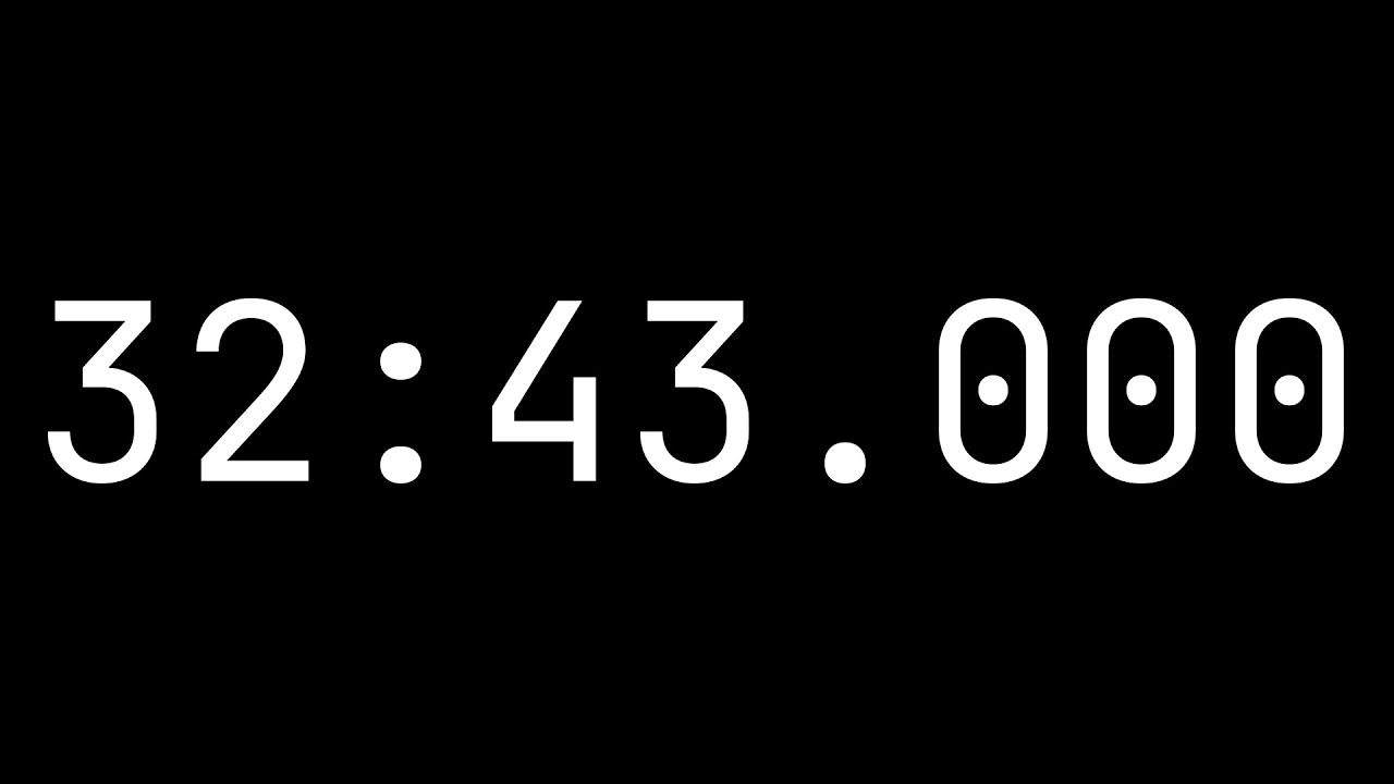 Countdown timer 32 minutes, 43 seconds [32:43.000] - White on black ...