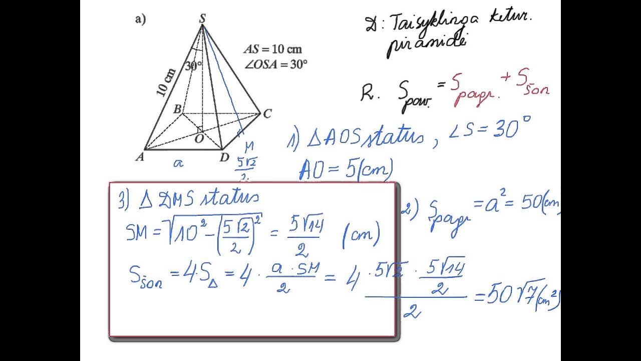 Taisyklingos piramidės paviršiaus plotas - YouTube