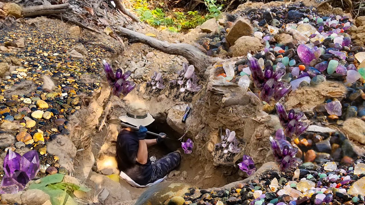 How To Finding Gemstone On Mountain, Hard Work, Digging In Mine Found ...