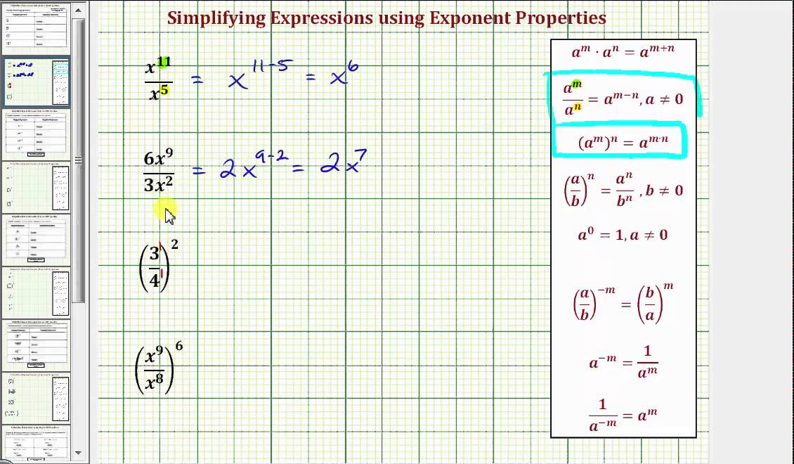 Ex 1: Simplify Expressions using Exponent Properties (Quotient / Power Properties) - YouTube