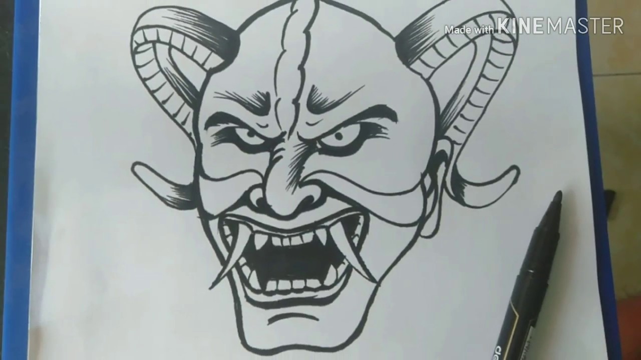 How to draw a demon - drawing a hannya - YouTube
