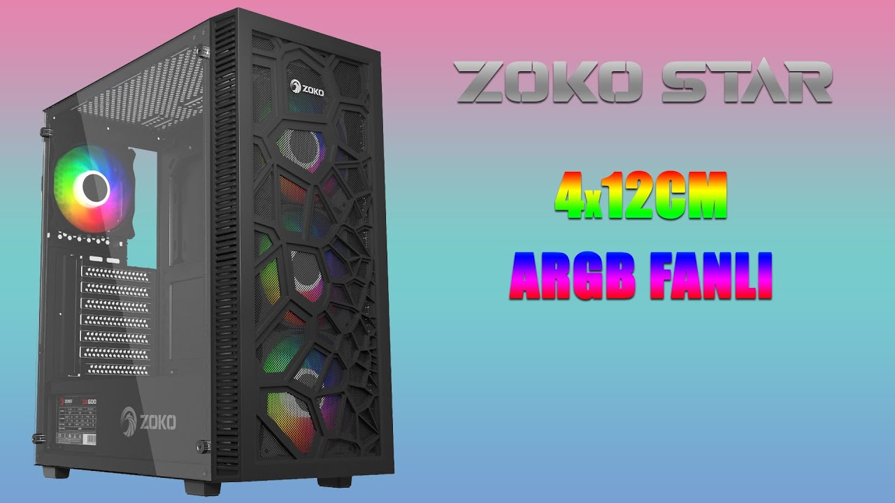ZOKO STAR GAMING OYUNCU KASASI 4x12cm ARGB FANLI - YouTube