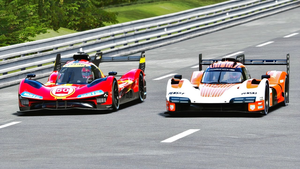 Ferrari 499P vs Porsche LMDh 963 at Le Mans Circuit - YouTube