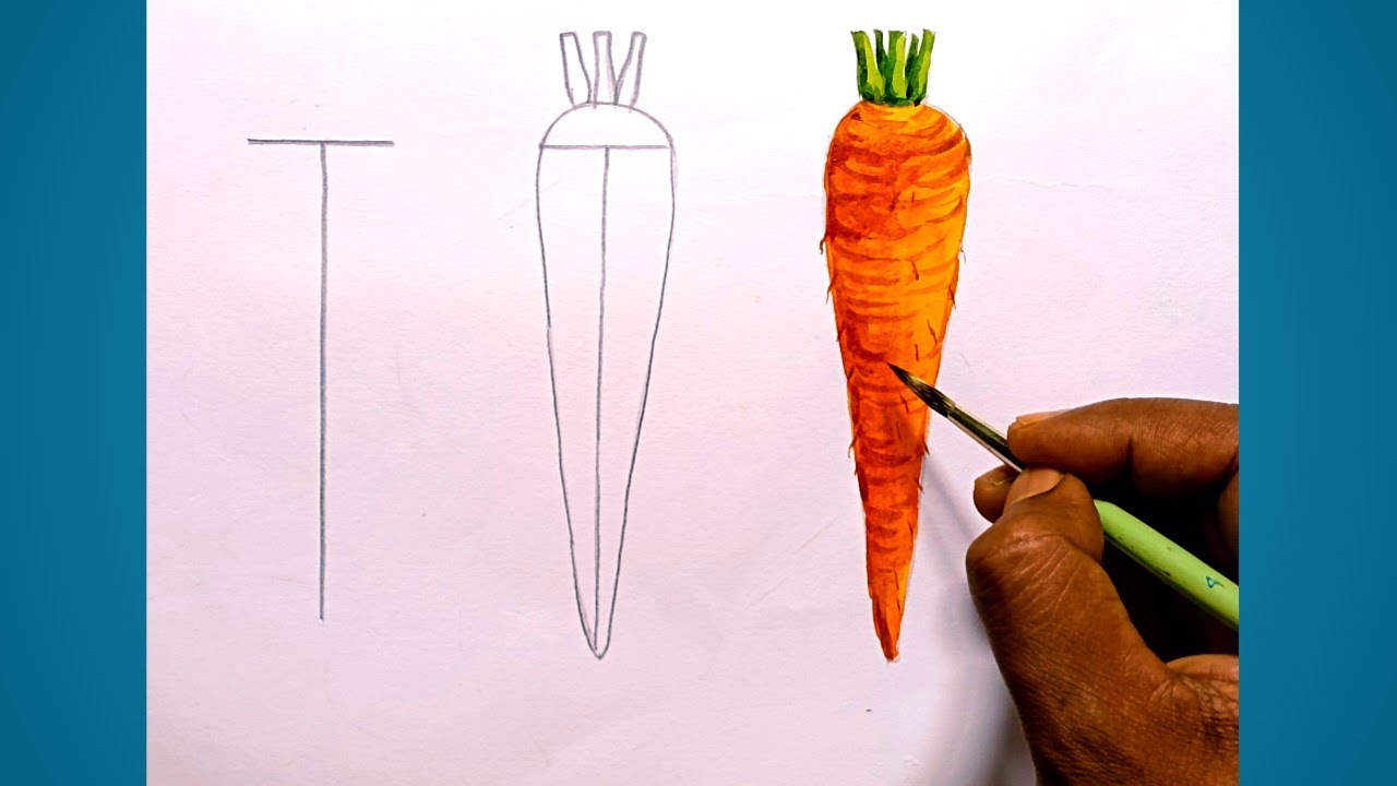 Carrot drawing step by step with watercolour/Carrot vegetable drawing ...