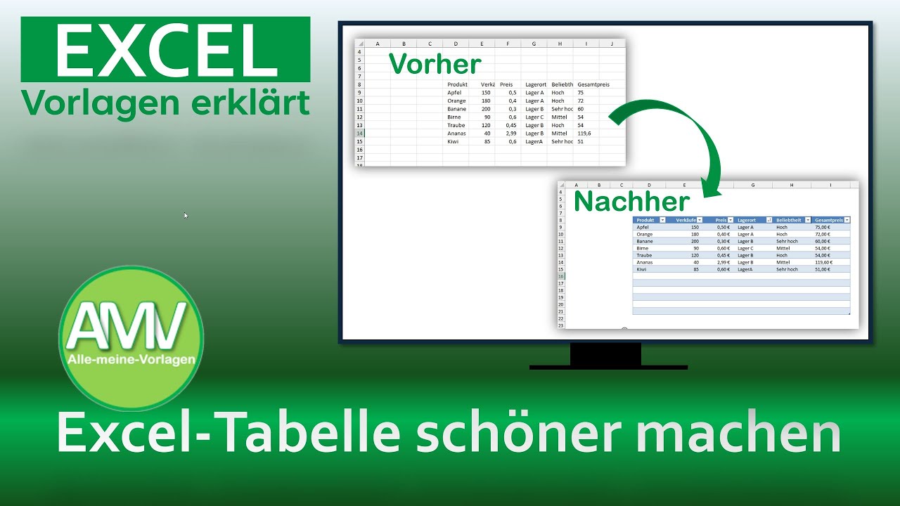 Excel Tabelle schöner machen einfach erklärt - YouTube