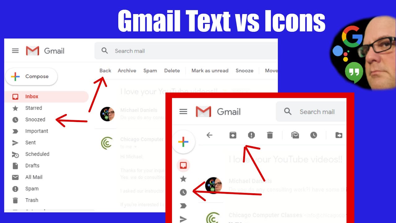 Gmail Menus Text vs Icon January 2020 - YouTube