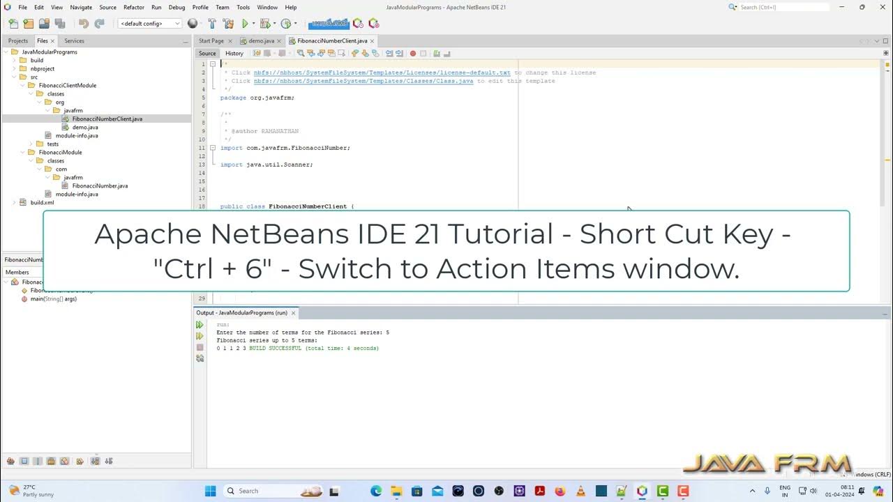 Apache NetBeans IDE 21 Tutorial - Short Cut Key - Ctrl + 6 - Switch to Action Items window - YouTube