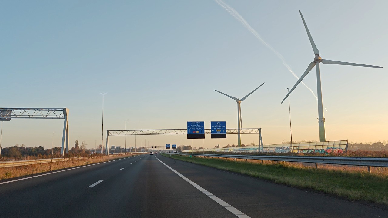 Driving in the Netherlands. November morning drive from The Hague to ...
