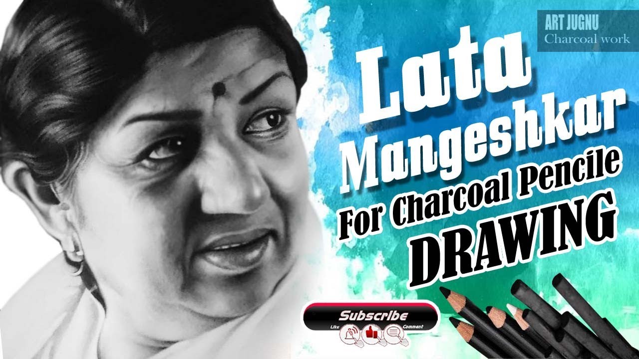 Lata Mangeshkar for Charcoal pencil drawing - YouTube