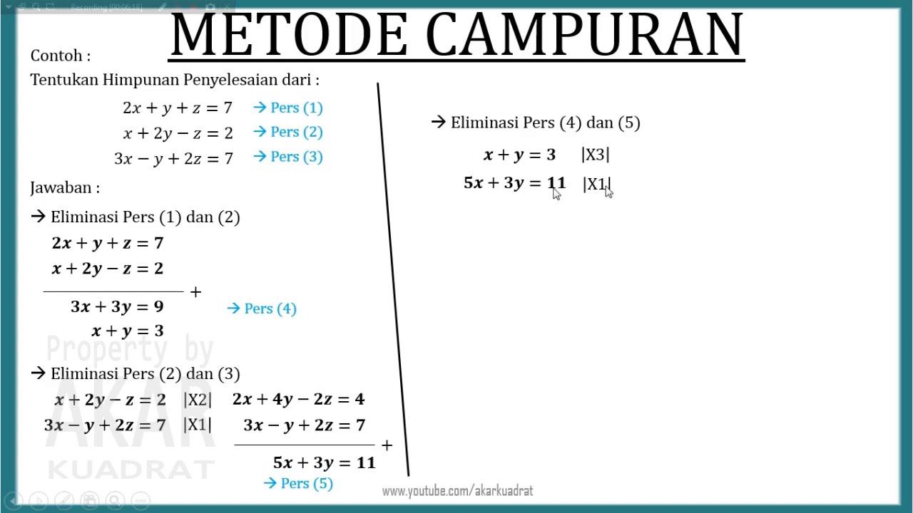 Cara Menyelesaikan Persamaan Linear Tiga Variabel Metode Campuran YouTube