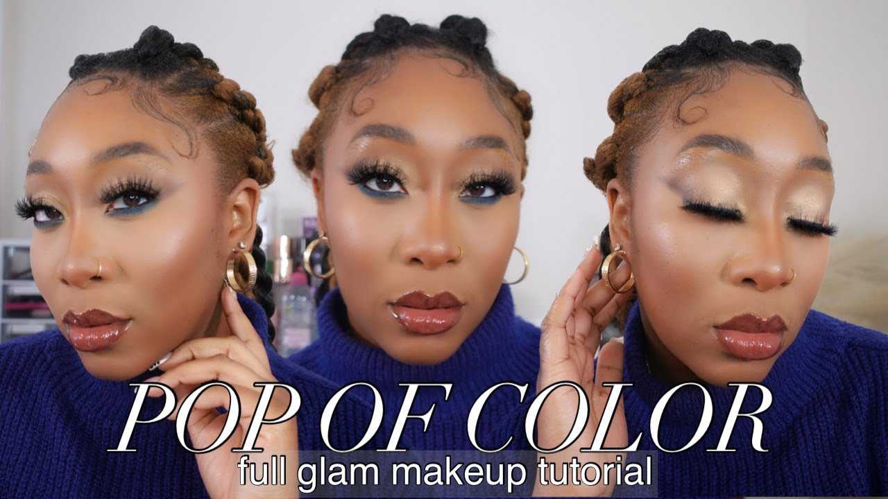 Full Glam Makeup | Blue Pop of Color - YouTube