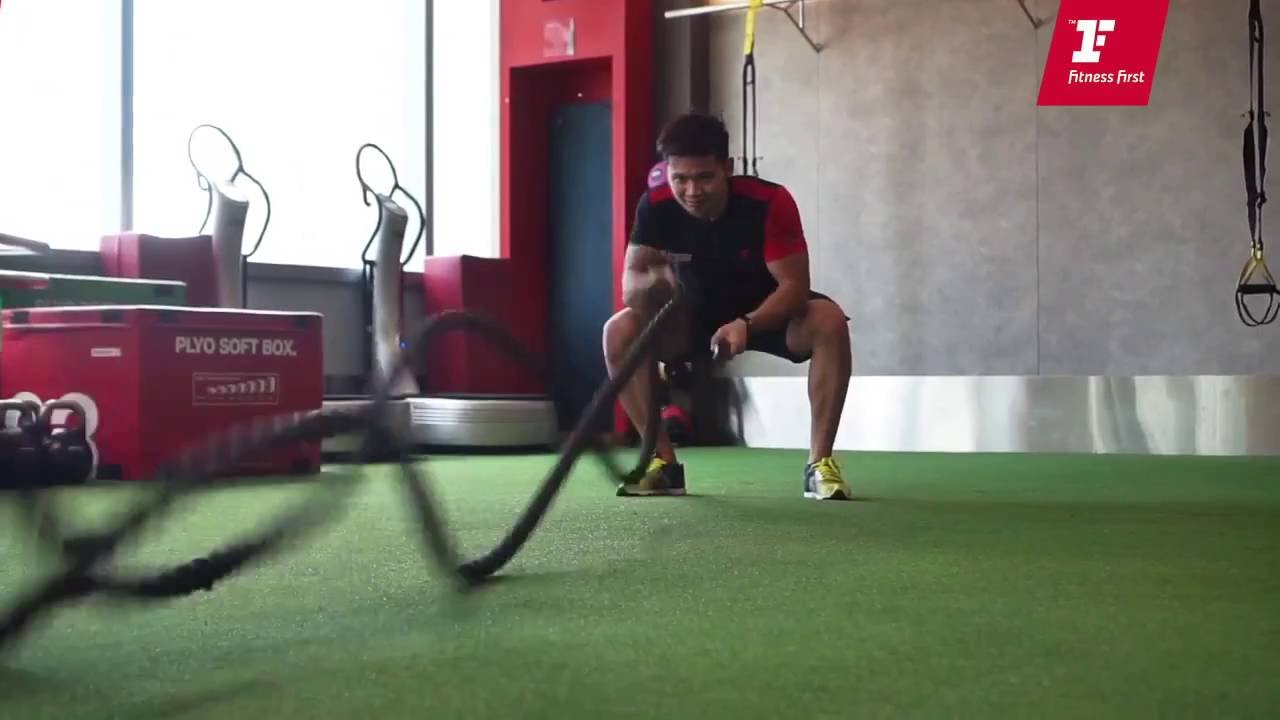 Battling rope slams with lateral hops - YouTube