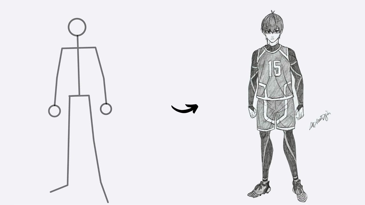 How to draw Isagi Yoichi full Body out of Stick Man | Easy Step by Step ...