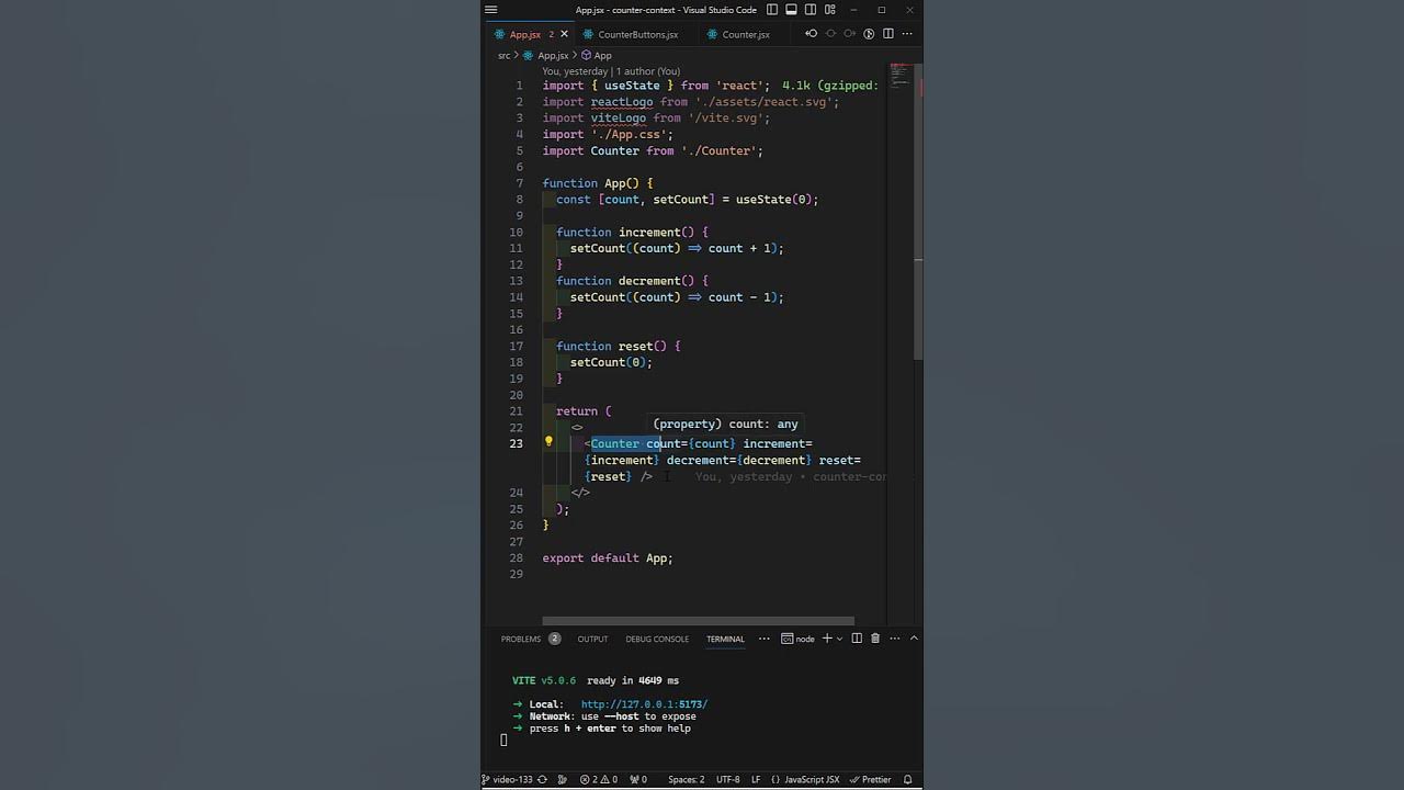 Create Counter Context app for implementing counter example in React - react18 #react - YouTube