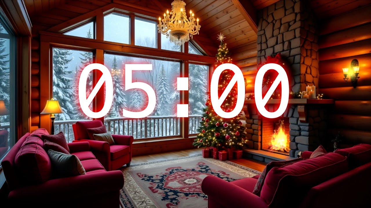 5 Minute Timer | Christmas Music | Christmas Room and Fireplace - YouTube