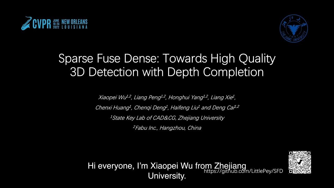 Sparse Fuse Dense: Towards High Quality 3D Detection with Depth Completion | CVPR 2022 - YouTube