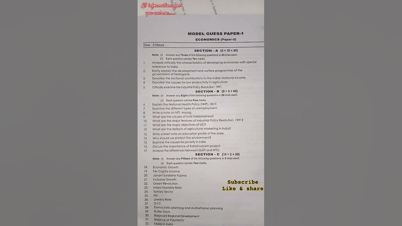 Cec 2nd year economics 2025 Important questions - YouTube