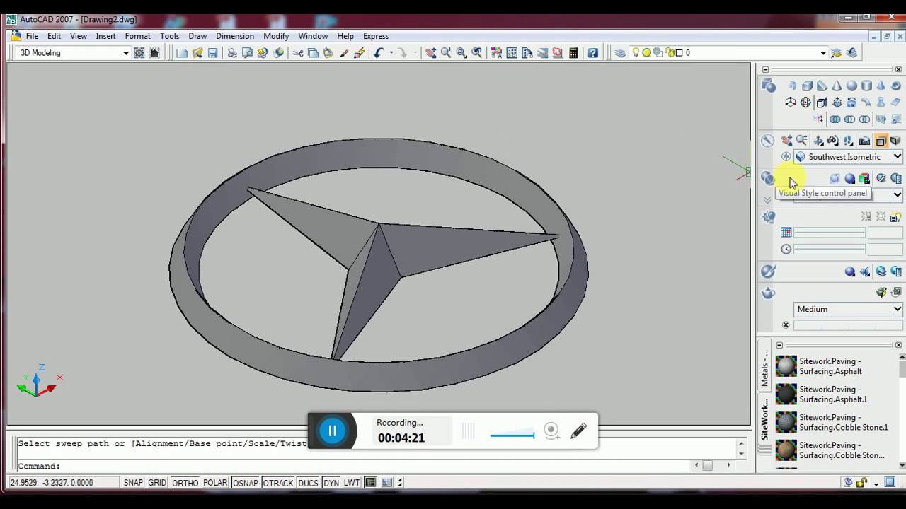 HOW TO DRAW MERCEDES BENZ LOGO IN AUTOCAD 2007 IN 6 MINUTES...... - YouTube