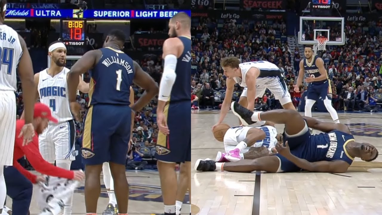 ZION WILLIAMSON POPS UP & READY TO FIGHT! AFTER SLIPPING ON HARRIS ...