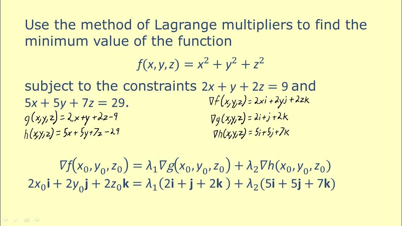 LO 109 Use Lagrange multipliers to find maximum and minimum values of a function with two ...