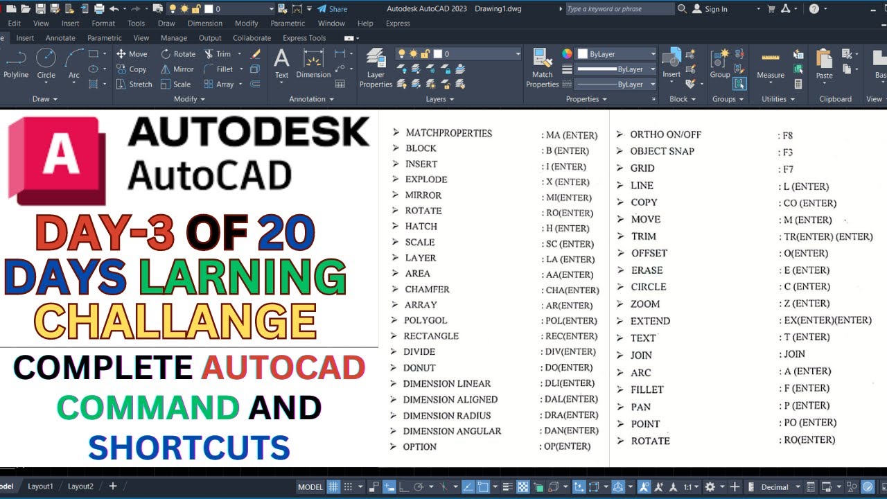 DAY-3 OF 20 DAYS, AUTOCAD LEARNING CHALLANGE | ALL COMMAND PRACTICE AND ...