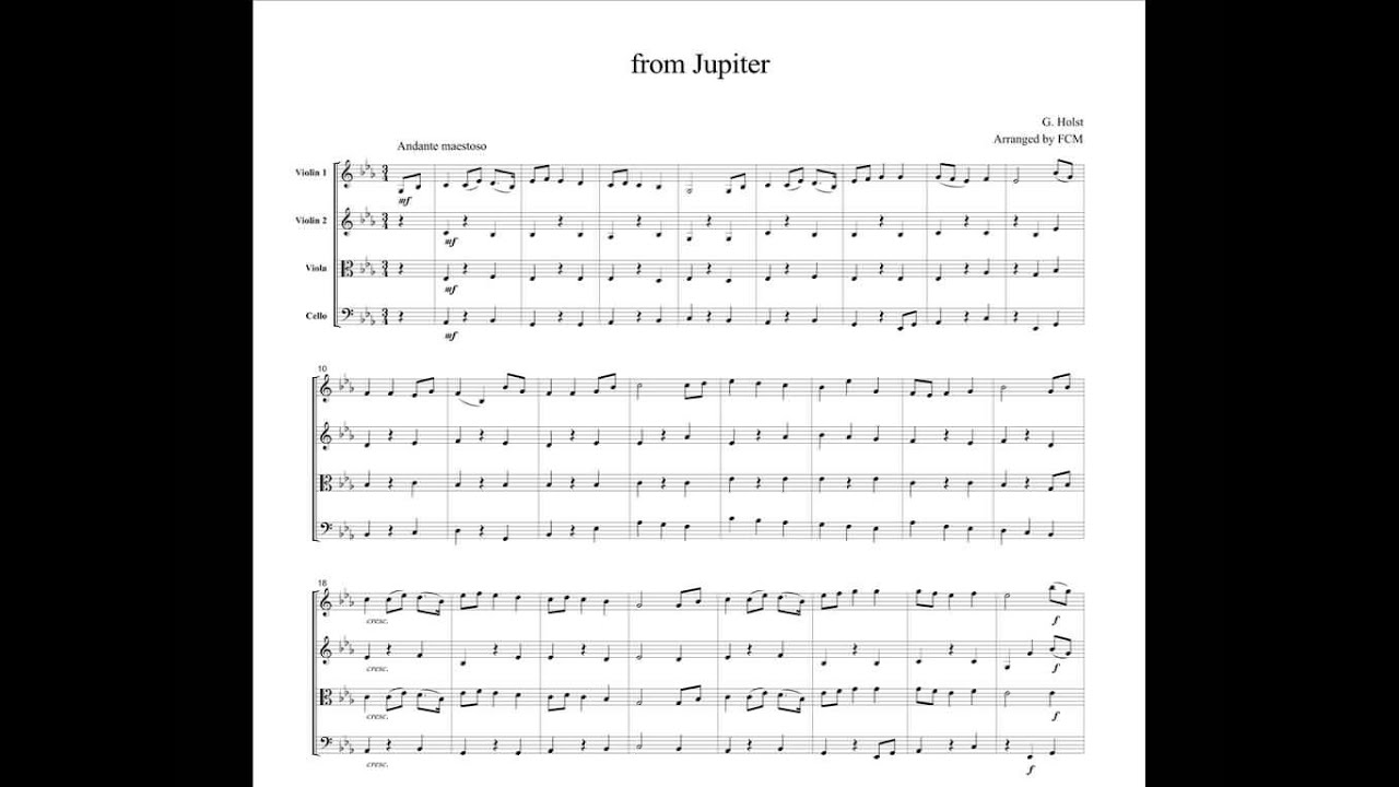 Holst from "Jupiter", for string quartet, CH201 - YouTube