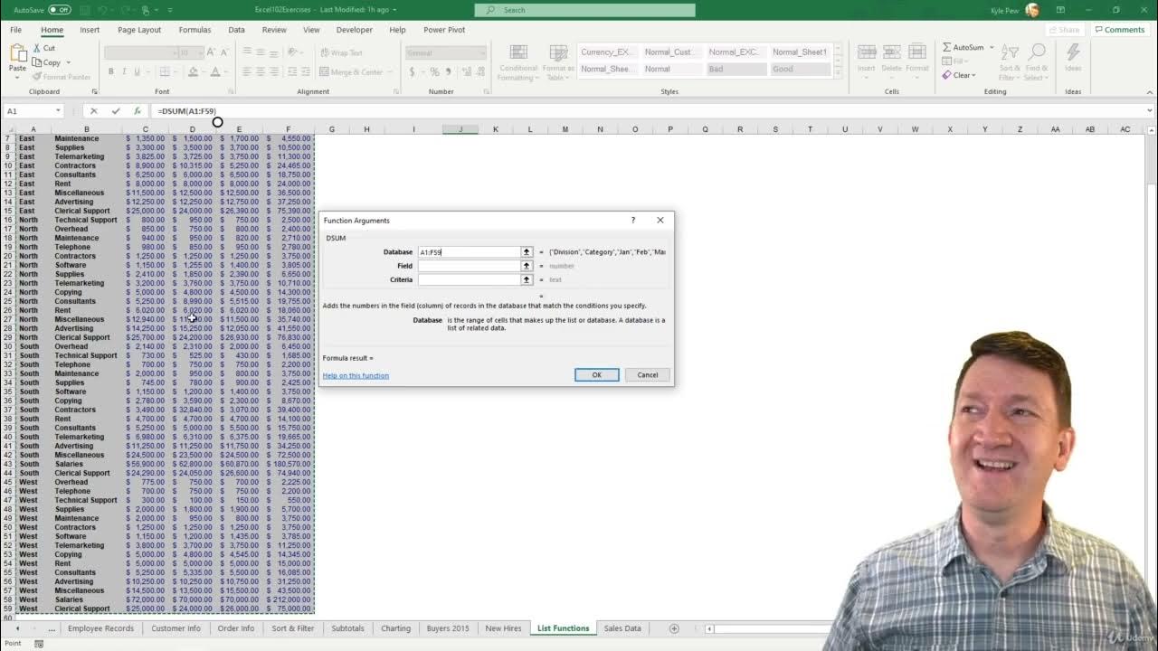 Microsoft Excel Course Excel Dsum Function Single Criteria Continued Part 75 Youtube