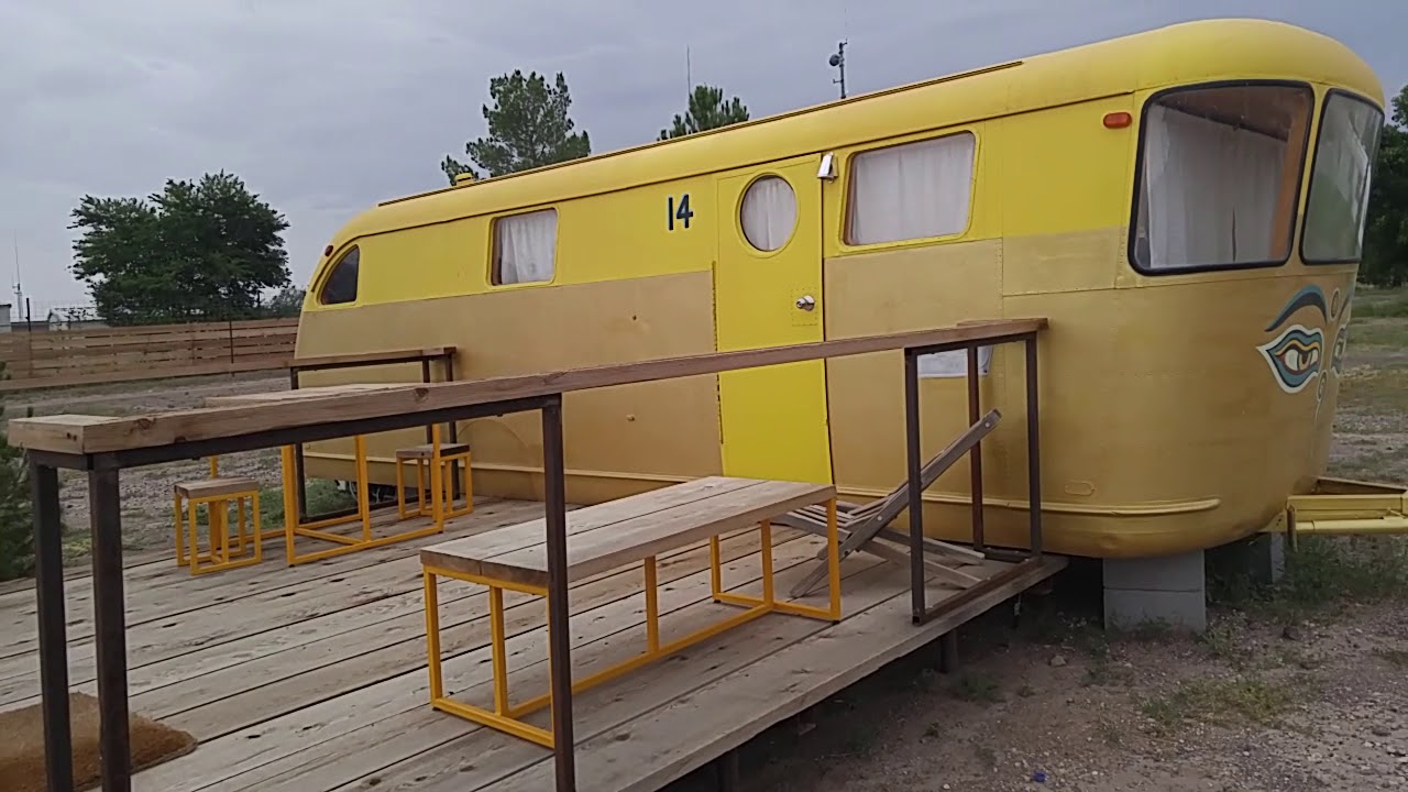 UNIQUE "RETRO RV" MOTEL MARFA TEXAS...EL COSMICO!!! - YouTube