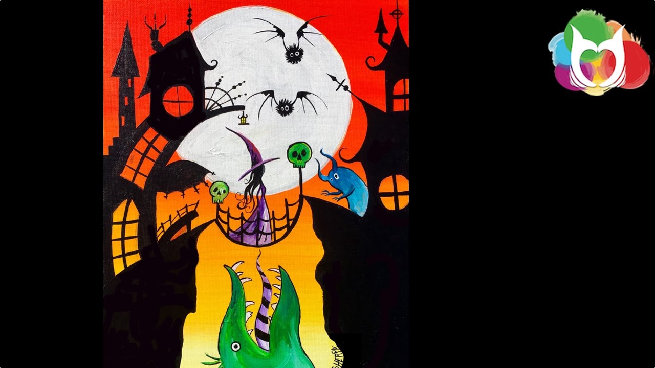Spooky Town Step by Step Acrylic Painting on Canvas for Beginners ...