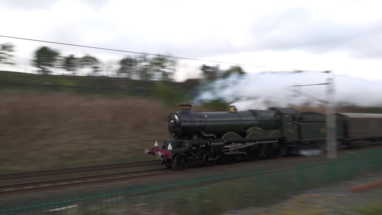 7029 races past Grayrigg hauling the Cumbrian Mountaineer Express 22/04/2023 - YouTube