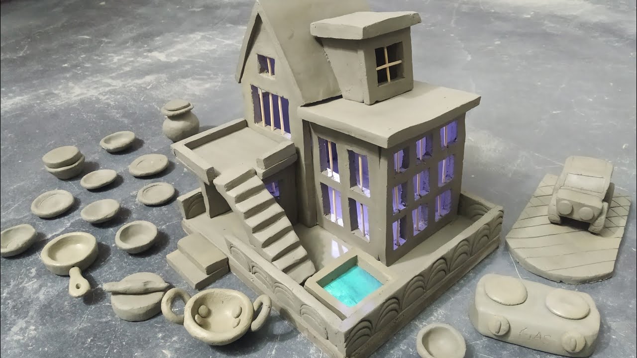 Build Most Modern Miniature Clay House, With Swimming Pool || Kitchen ...