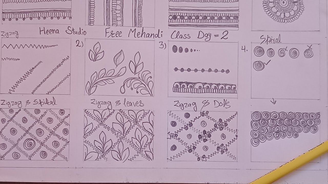 Mehndi Classes Day 2 || Pencil Mehndi Design Tutorial For Beginners ...