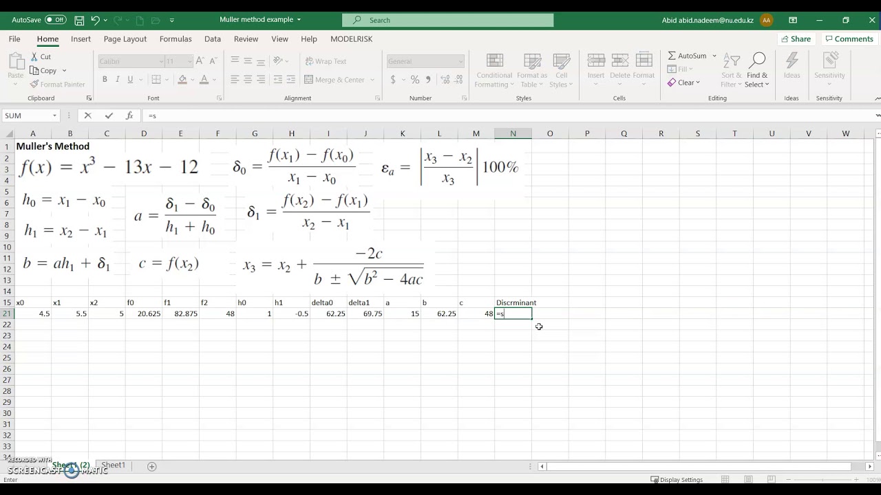 Muller Method on Excel - YouTube