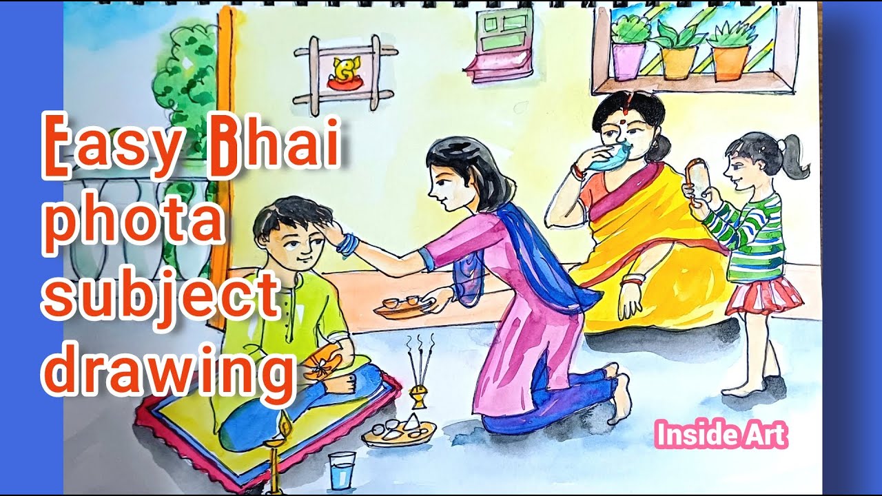 Easy Bhai phota subject drawing in watercolor / Festival subject ...