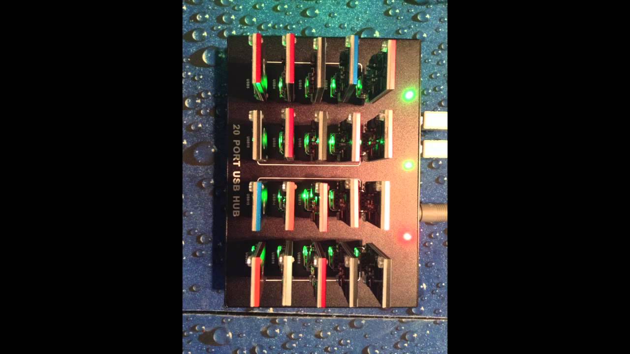 20 ASIC Miner USB Block Erupters Running in a 20 Port USB HUB Powered ...