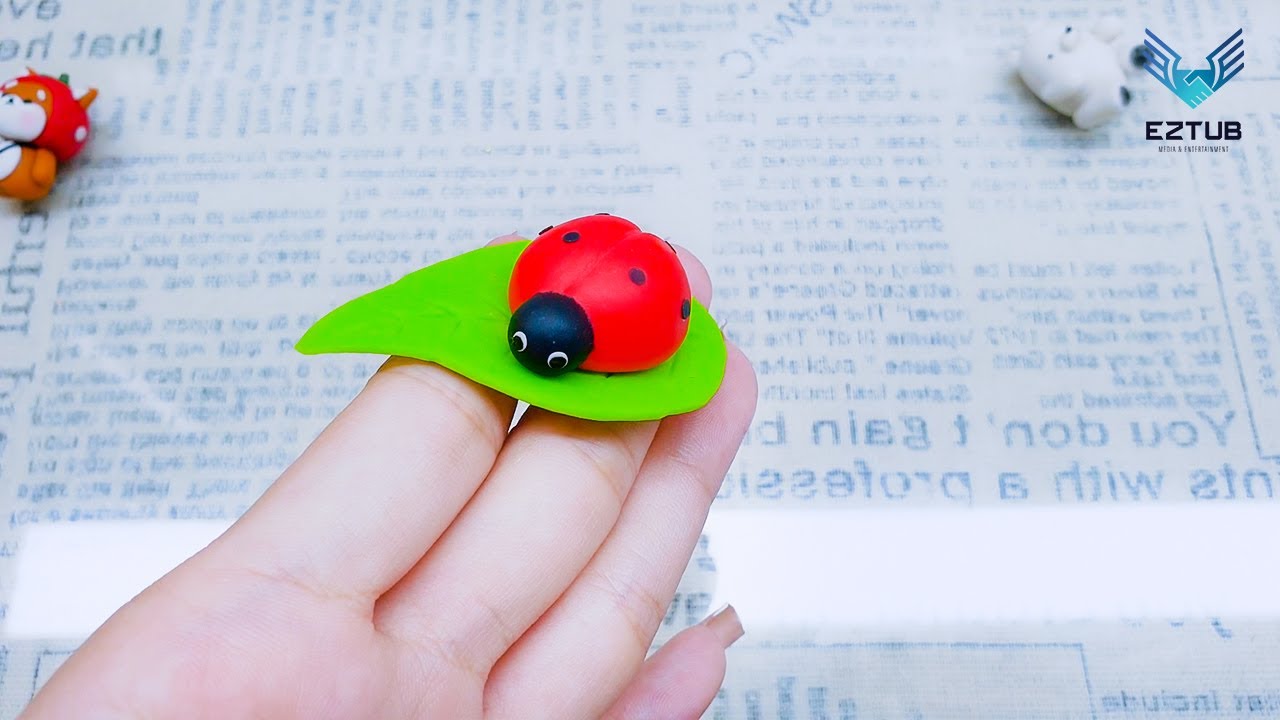 How to make clay red scarab perched on a tree leaf | Tiny Polymer Clay ...