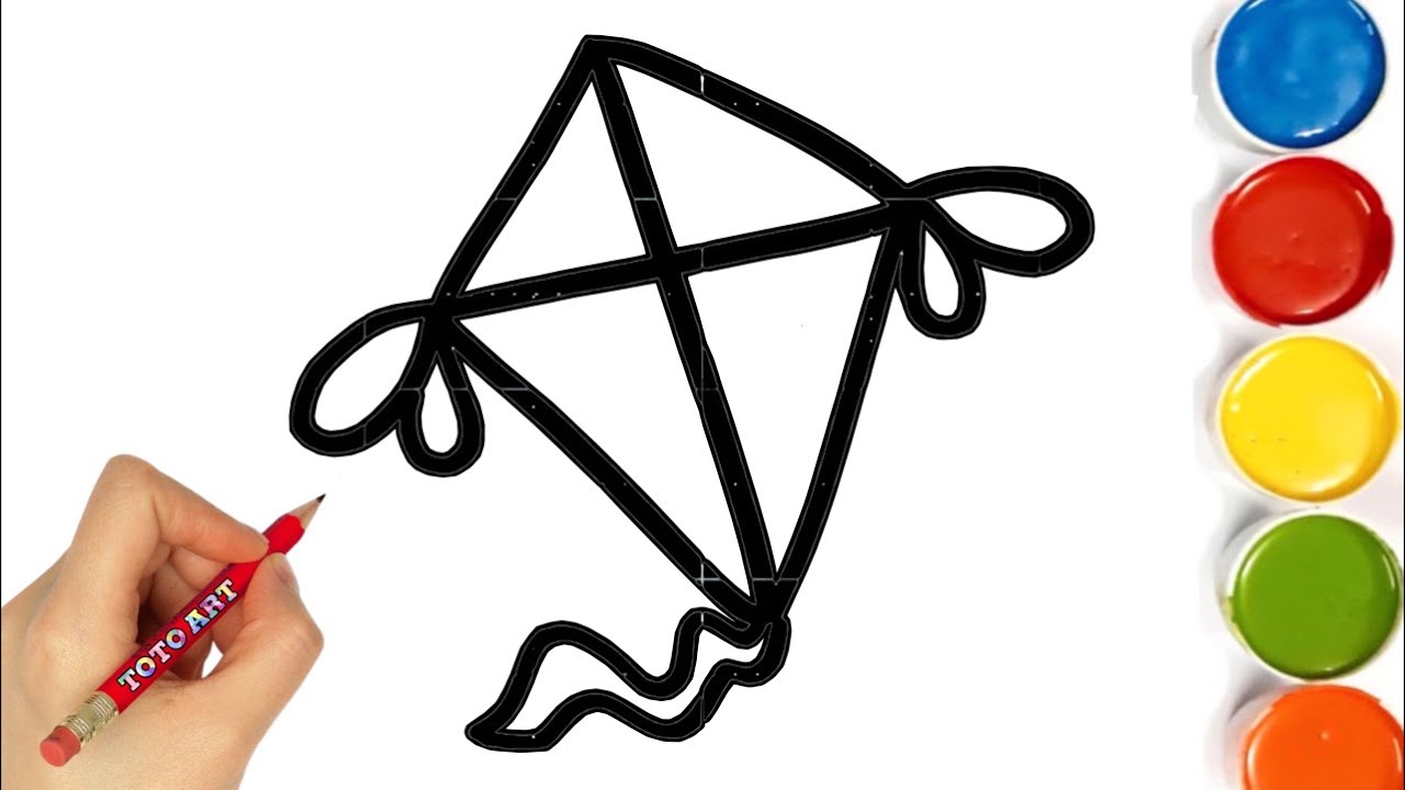 How to draw Cute Kite -Colouring for Kids & Toddlers |Draw, Paint and ...