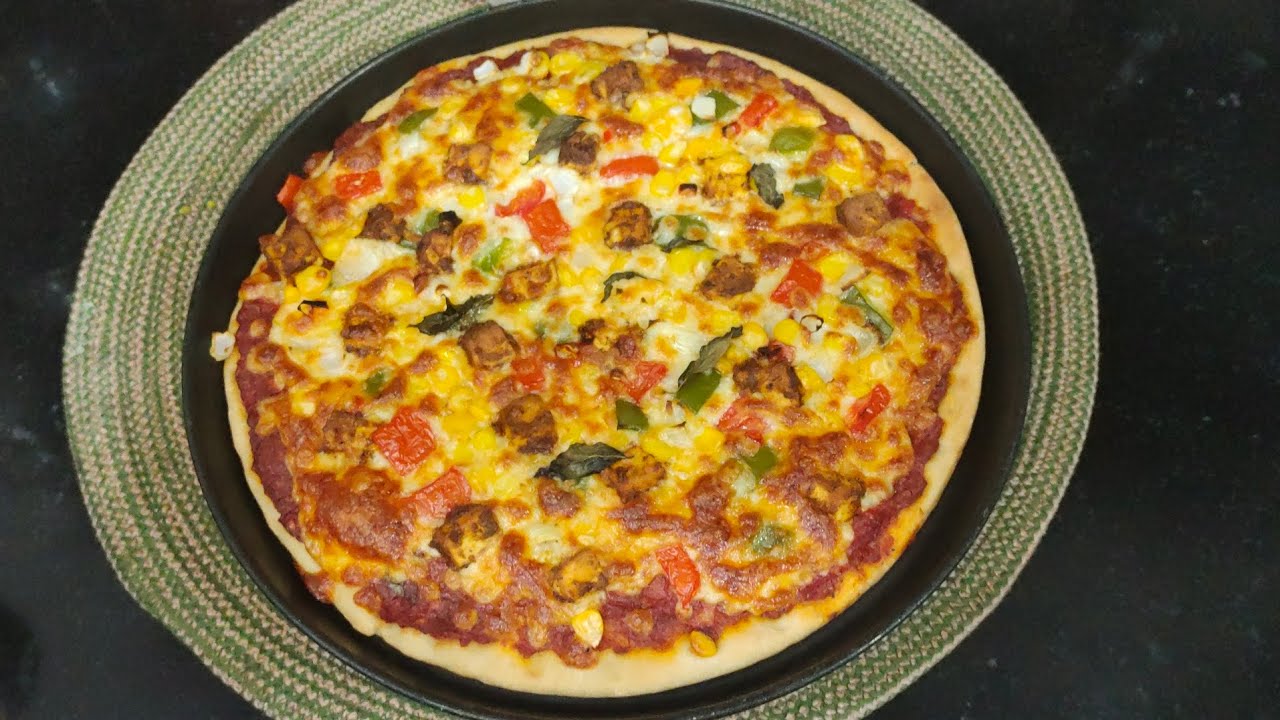 Peppy paneer pizza # vegetable pizza# cheese loaded pizza#from scratch ...