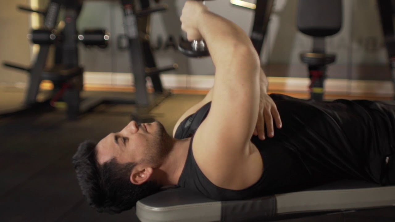 Dumbbell Triceps Extension, Decline Bench, Single Arm, Cross Body - YouTube